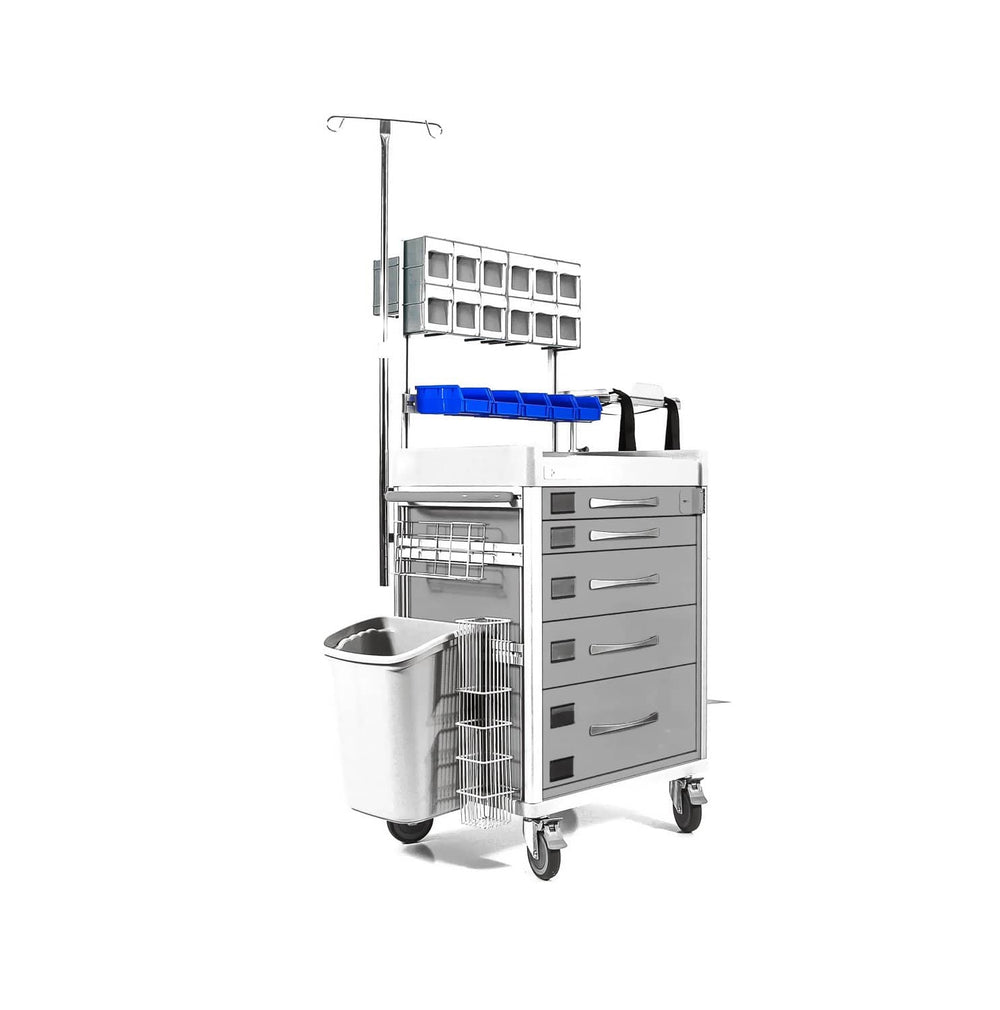 Clinicart 34inch Emergency Cart Silver - Vet Equip Australia