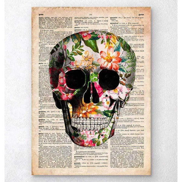 Floral Skull Art Print Old Dictionary - Vet Equip Australia